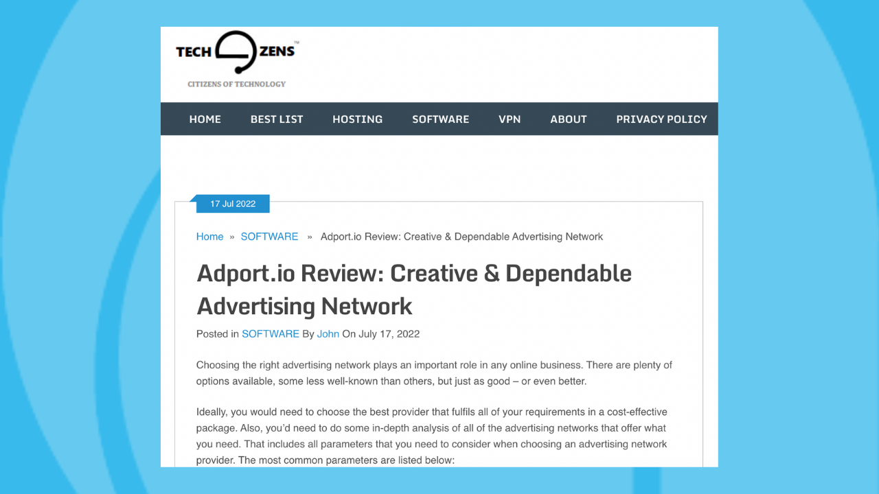 Techozens do a review on Adport