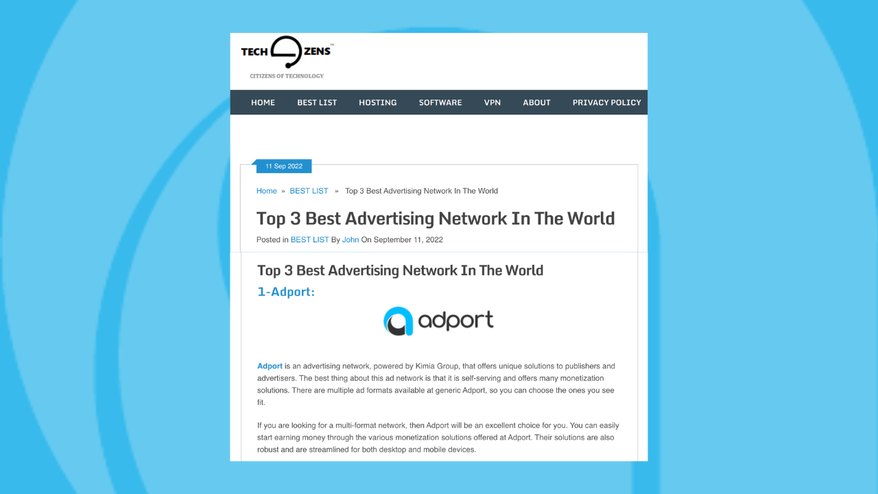 Adport ranks first in top 3 ad networks in the world